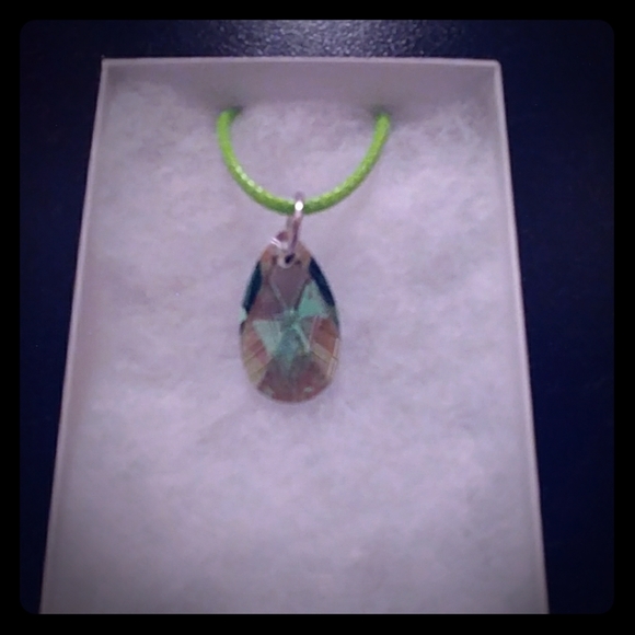 Jewelry | Sage Green Crystal Teardrop Necklace | Poshmark